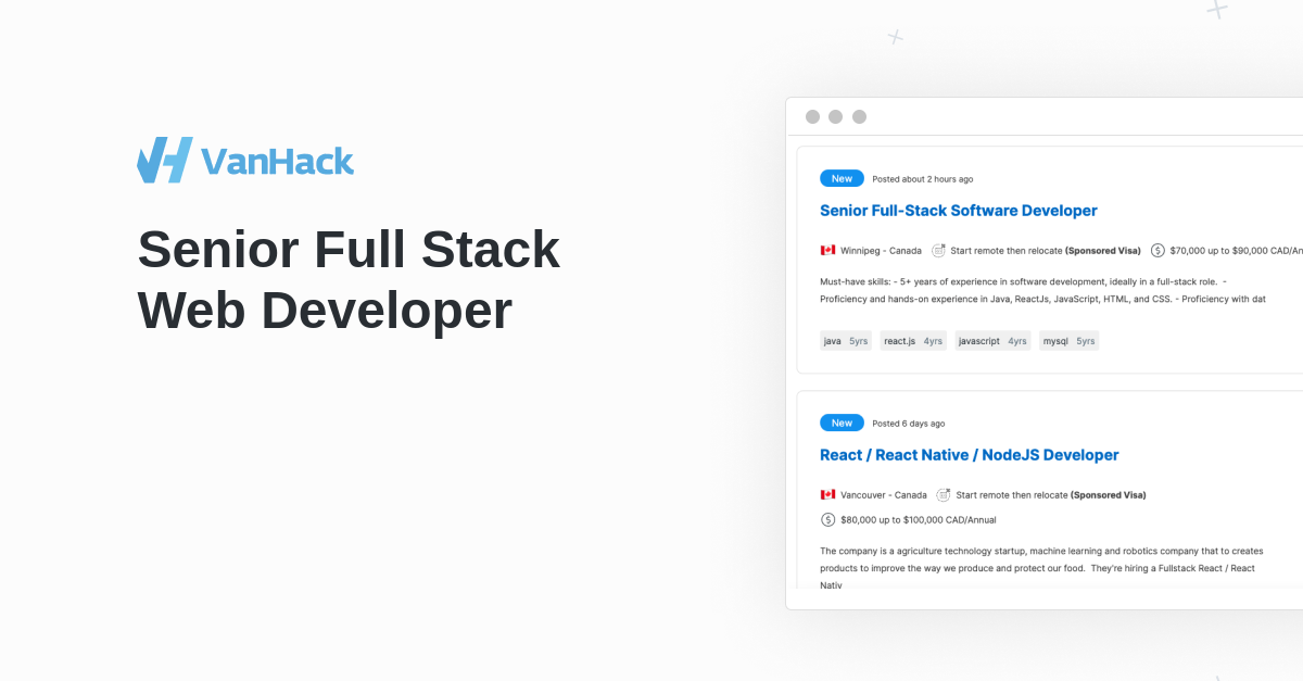 Senior Full Stack Web Developer - VanHack